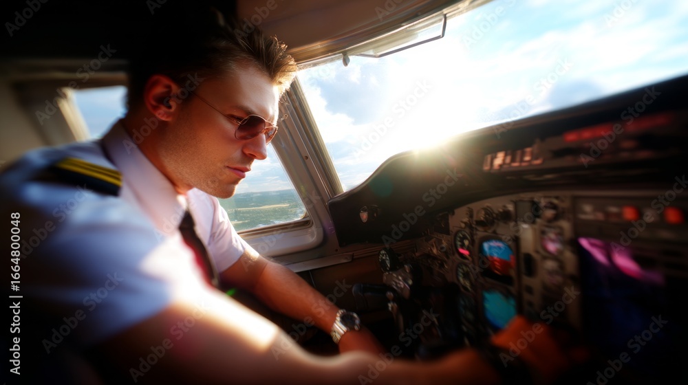 Skilled Pilot Maneuvering Aircraft Controls under Harsh Daylight in ...