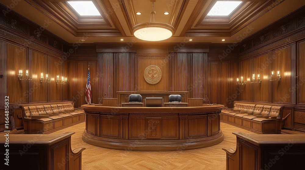 Virtual courtroom simulation led by AI, processing legal arguments ...