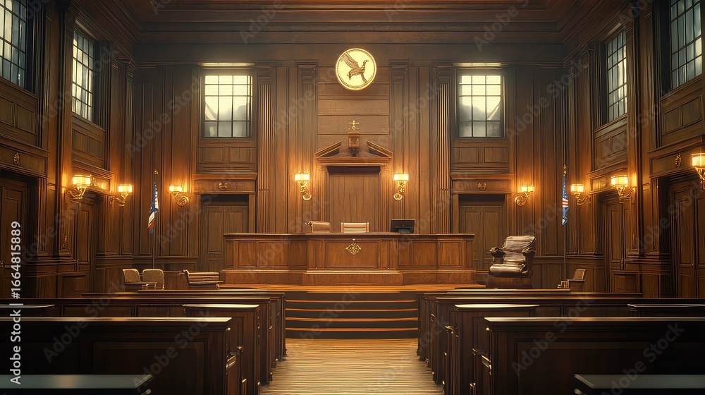 Virtual courtroom simulation led by AI, processing legal arguments ...