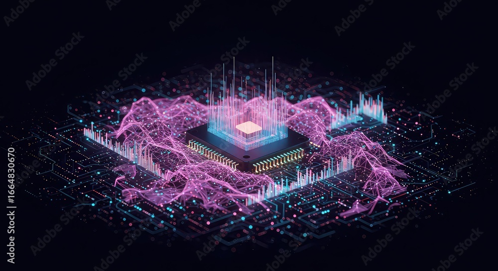 Ilustrace Deep neural AI algorithm concept showcasing hyper-realistic ...