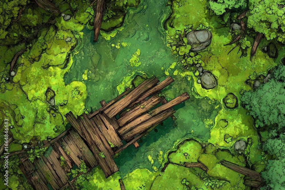 Ilustrace DnD Battlemap battlemap in toxic bog - Surrounded by greenery ...