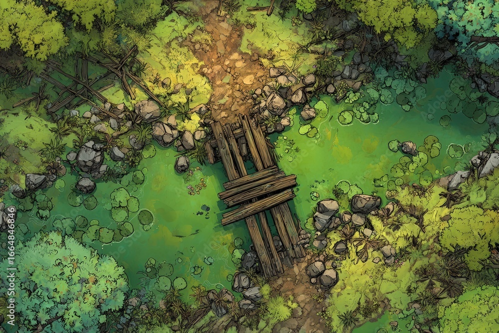 DnD Battlemap battlemap in toxic bog - Surrounded by greenery ...