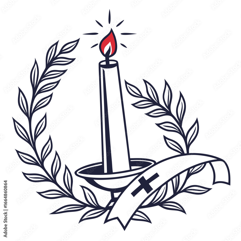 Stock-Vektorgrafik „A memorial candle with a wreath and banner, a ...