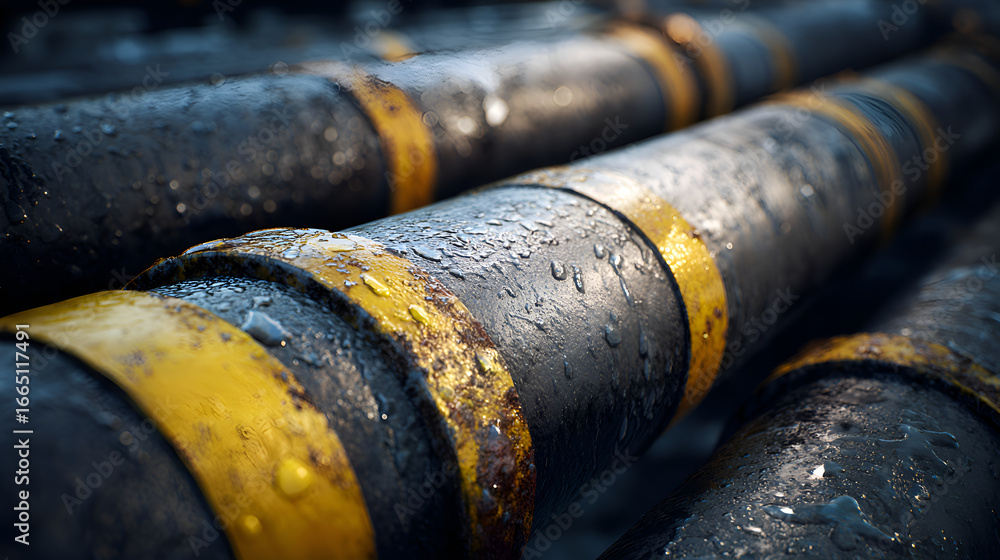 Wet industrial pipes showing signs of rust and corrosion Stock Photo ...