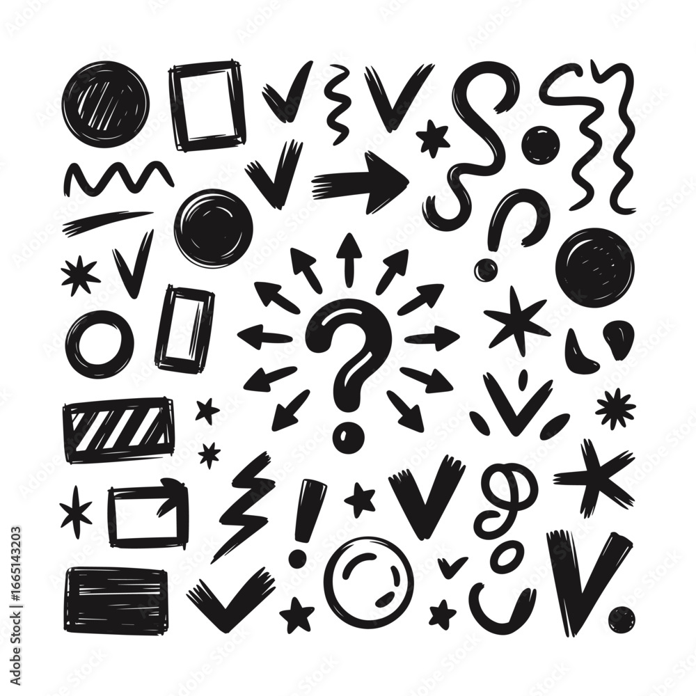 Collection of hand drawn doodle symbols and icons, Hand-drawn doodle ...
