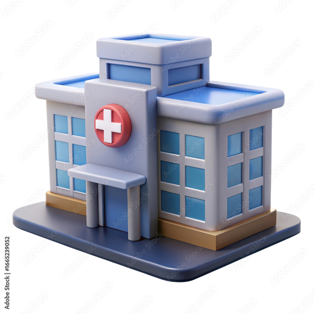 Blocky voxel art hospital 3d model with red cross symbol and detailed ...