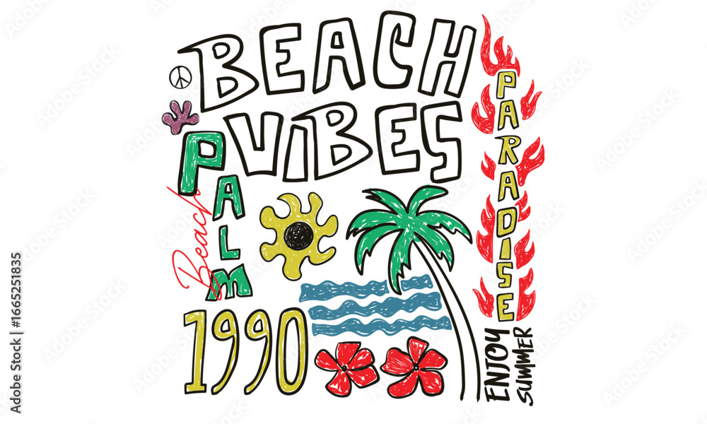 Sunshine paradise graphic print design. Graffiti Tropical palm tree ...