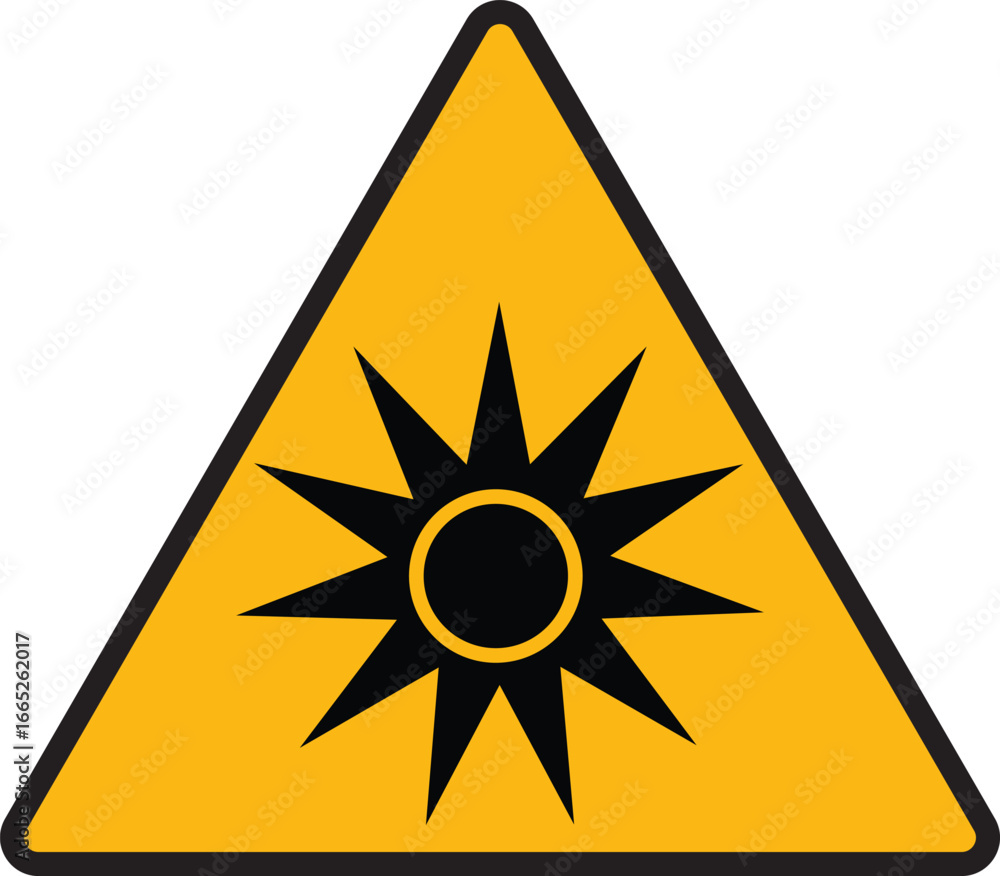 Warning Sun Hazard Triangle Sign with UV Radiation Symbol for Outdoor ...