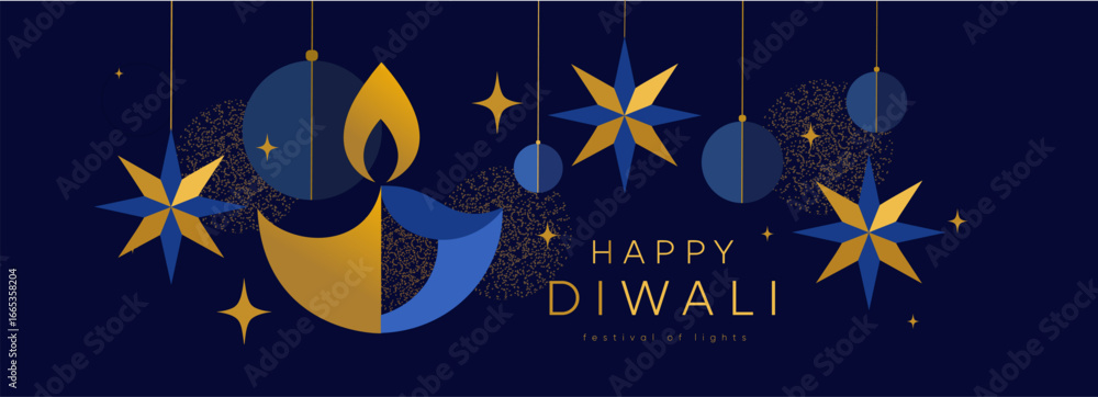 Happy Diwali. Indian festival of lights. Vector minimal abstract blue ...