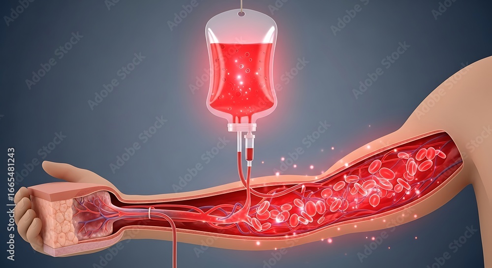 Glowing Blood Transfusion - A 3D Medical Illustration of an IV Drip ...