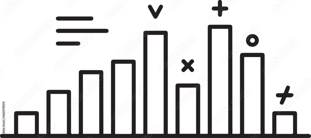Bar chart with mathematical symbols and lines graph data Stock Vector ...
