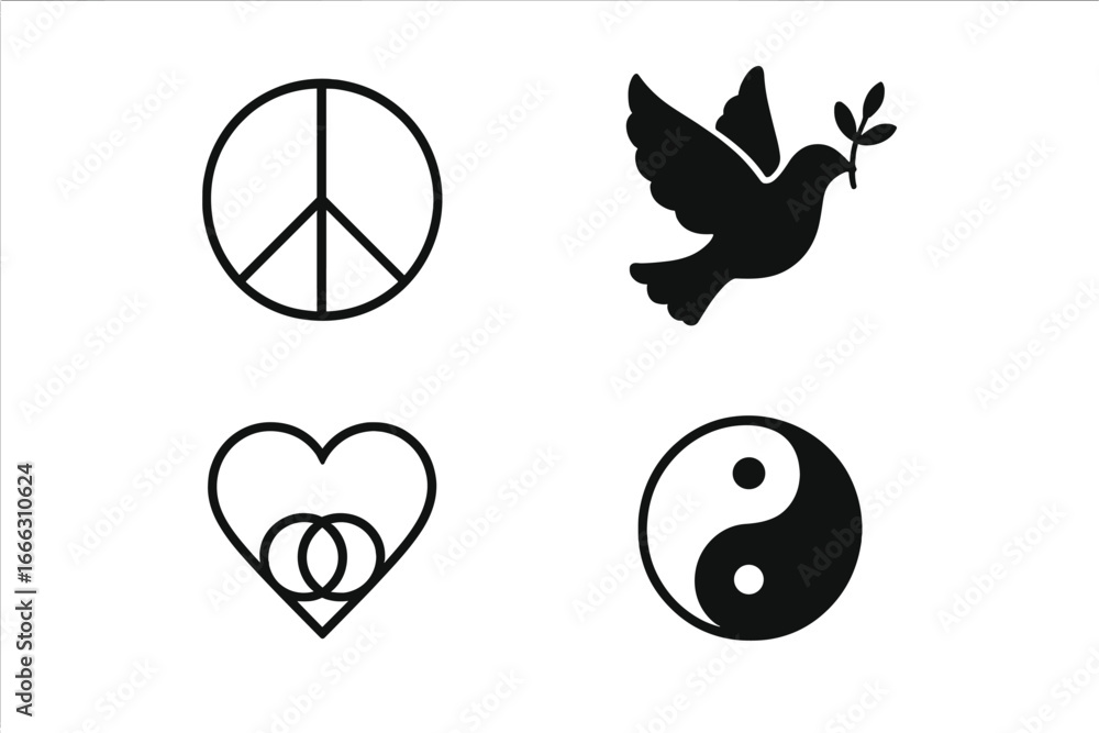 Stock-Vektorgrafik „Peace and Harmony Icon Set with Silhouettes and ...