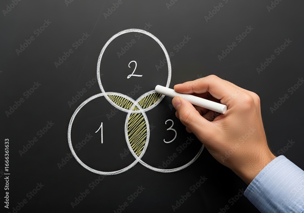 Hand drawing a three circle venn diagram with numbers and overlapping ...