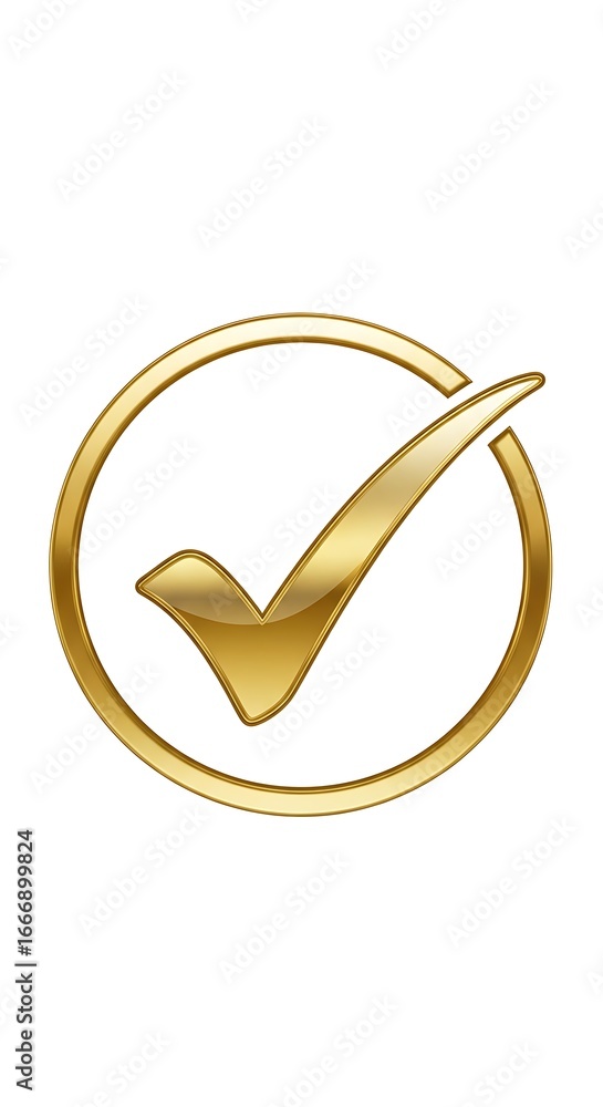 Golden check mark in circle Stock Photo | Adobe Stock