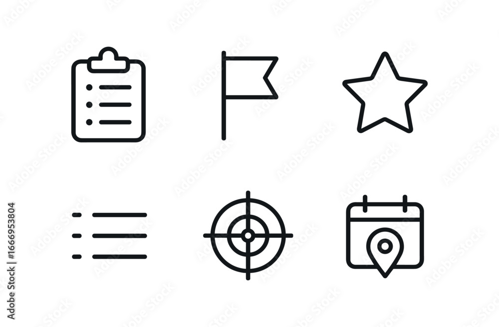 vector outline icons OKR tracking board (objective list): clipboard ...