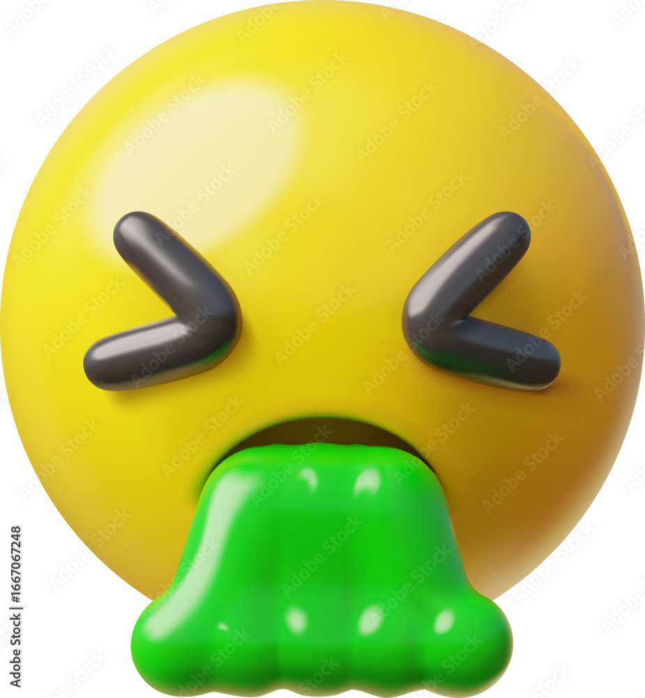 Vomit emoji emoticon realistic vector 3D design, cartoon yellow sick ...