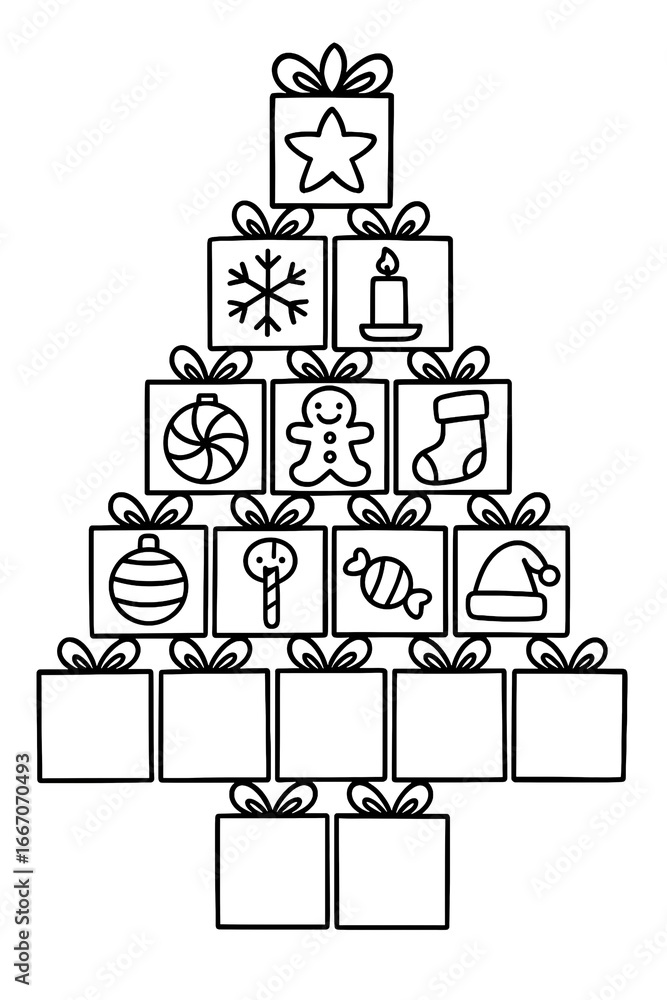 Christmas Advent Calendar Coloring Page Christmas Tree Design with Gift ...