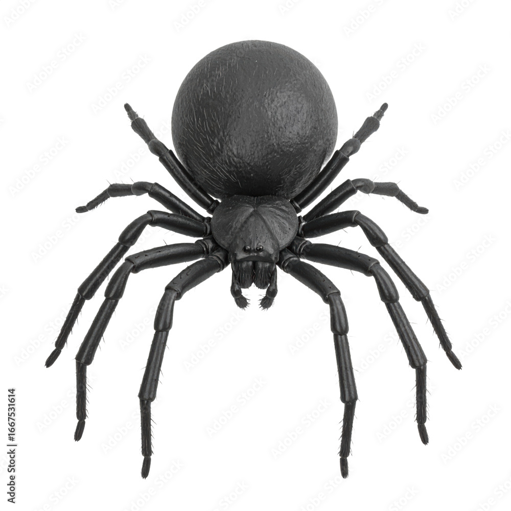 Ilustrace Black spider with a bulbous abdomen and eight jointed legs ...