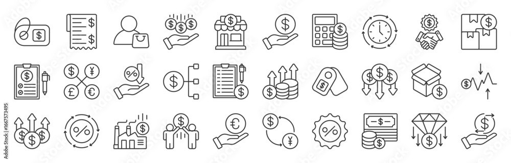 Price line editable icon set. price, cost, quotation, price tag ...