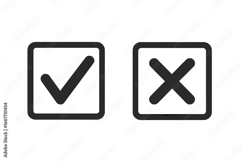 Стоковий вектор Checkmark and cross icon set. Yes and no symbol. Right ...