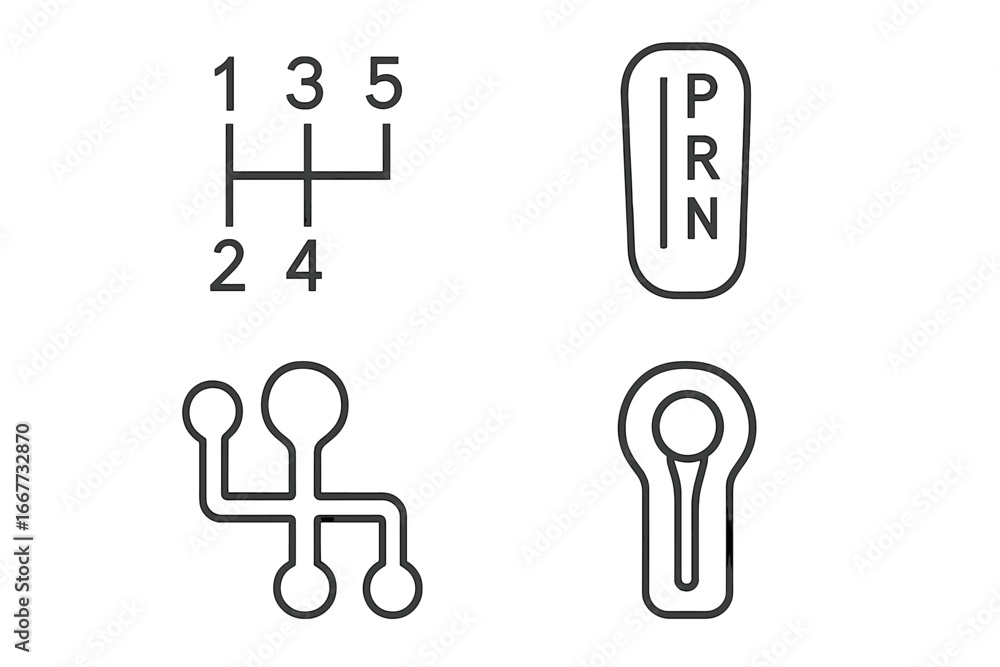 Gear shift outline icon set. Manual and automatic transmission symbols ...