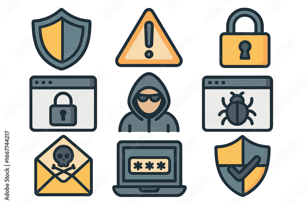 Cybersecurity icon set. Internet security, data protection concepts ...