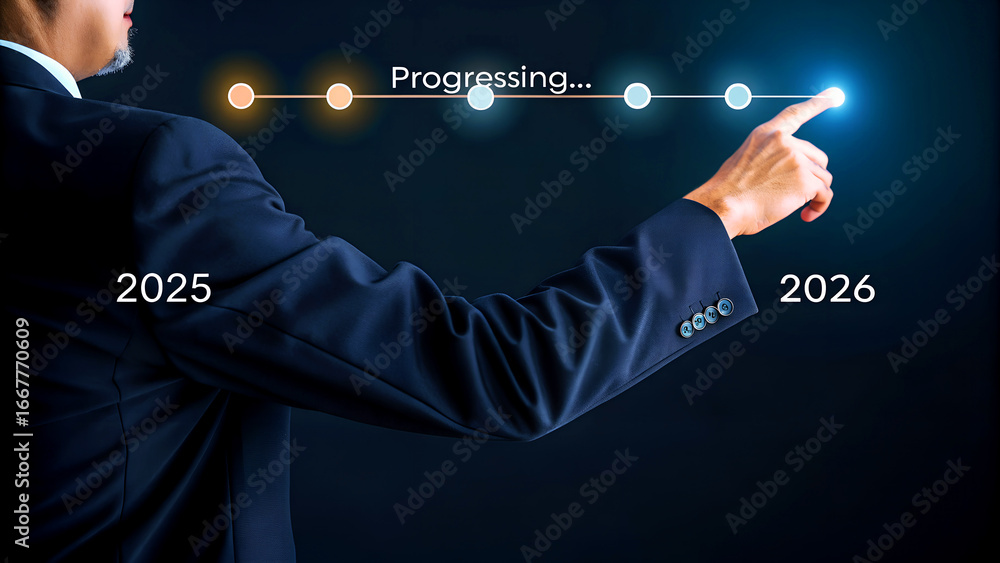 Sharp businessman points to future success milestone, visualizing 2025 ...