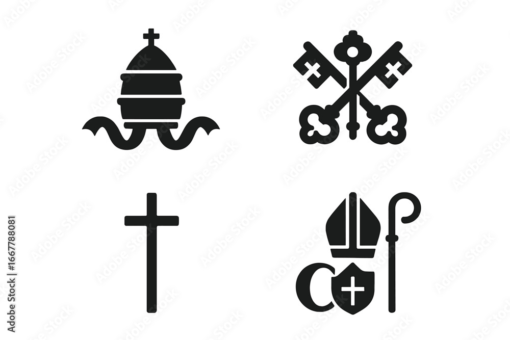 Papal symbols icon set. Vector collection of Catholic and Christian ...