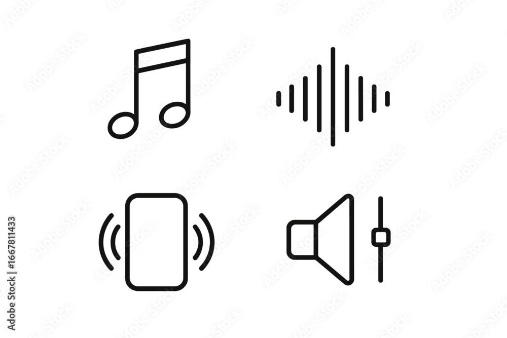 Vector de Stock Sound icon set. Outline music note, audio wave, phone ...