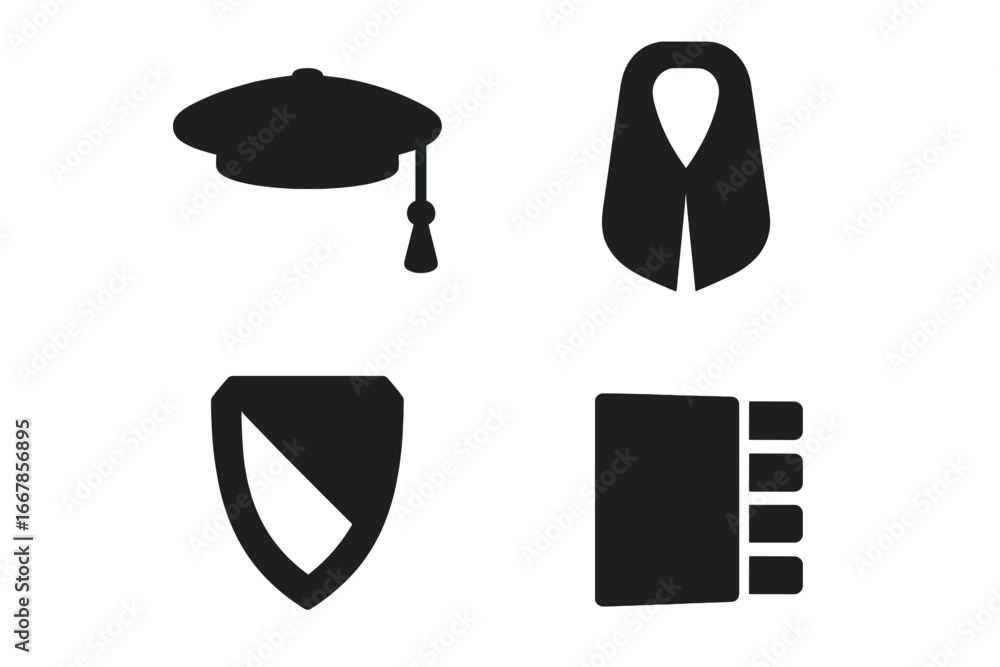 Vector de Stock Academic regalia vector icon set for graduation. Solid ...