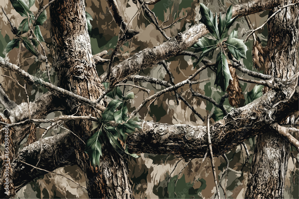 hunting camouflage pattern. Real tree camouflage seamless pattern ...