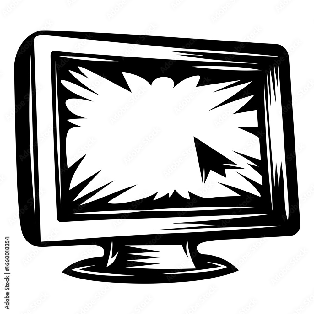 Computer monitor with cursor vector illustration-Black and white vector ...