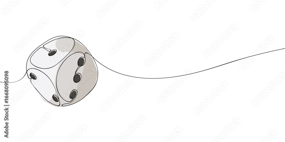 Minimalist line drawing with color accents of a dice. Gaming cube ...