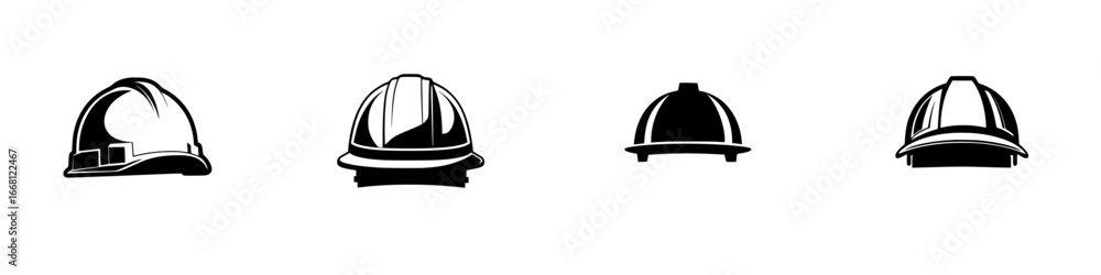 Different styles of hard hats displayed in a vector art format ...