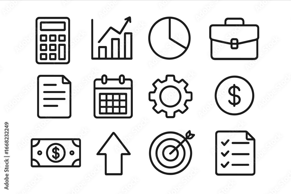 Budget Management Icons. Outline icon set of budget management in ...
