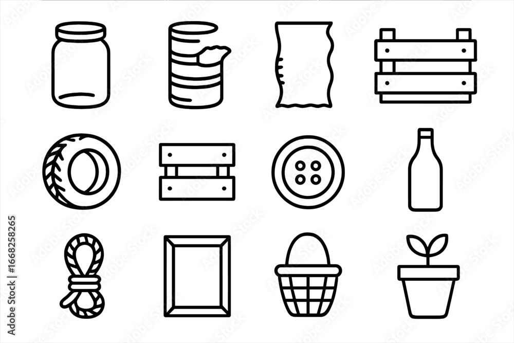 Stock-Vektorgrafik „Upcycled Craft Icons. Outline icon set of upcycled ...