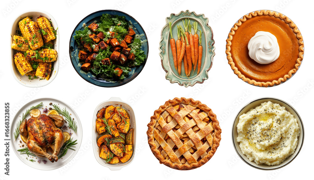 PNG Colorful Thanksgiving feast assortment, element set on transparent ...