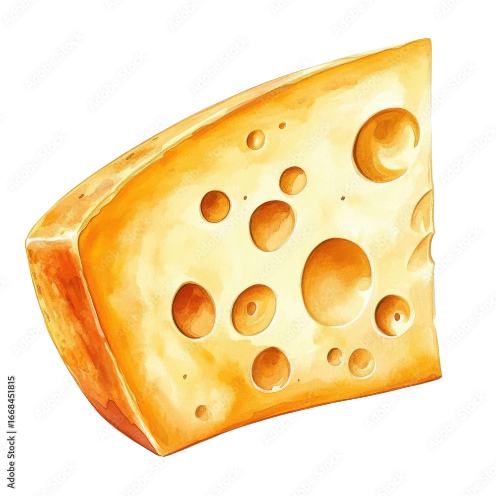 Stock-Foto „Watercolor illustration of a cheese wedge featuring ...