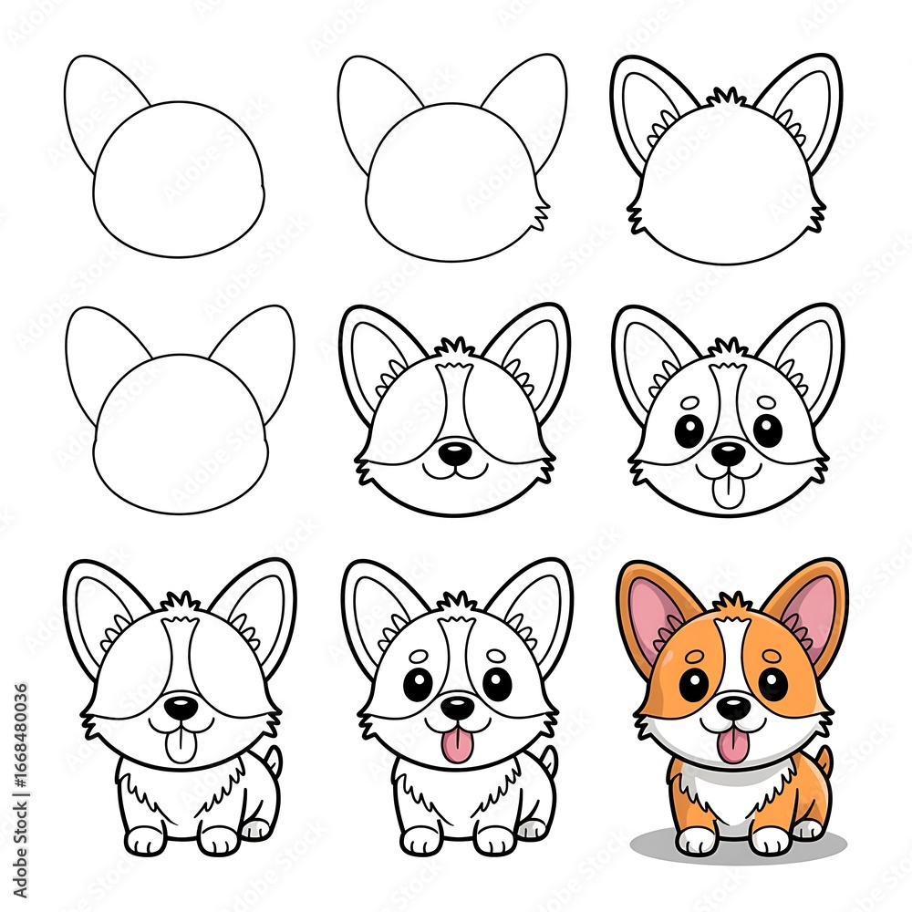 Step by Step Guide to Drawing a Cute Cartoon Corgi Adorable and Easy ...