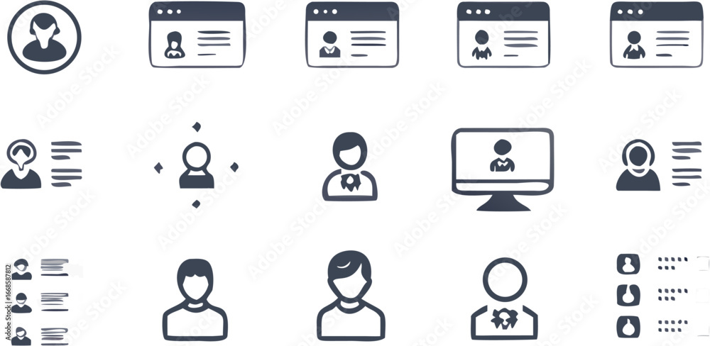Illustration showing various user profile icons including computer ...