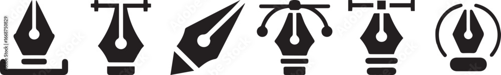 Set of black pen tool icons for digital design and vector editing ...