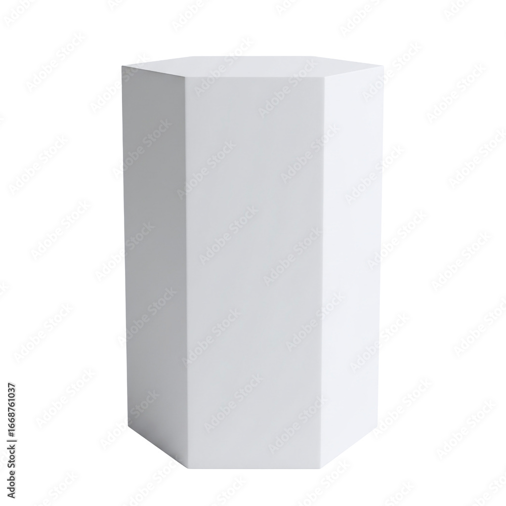 Foto de Stock Tall white hexagonal plinth for a modern product stand | Adobe Stock