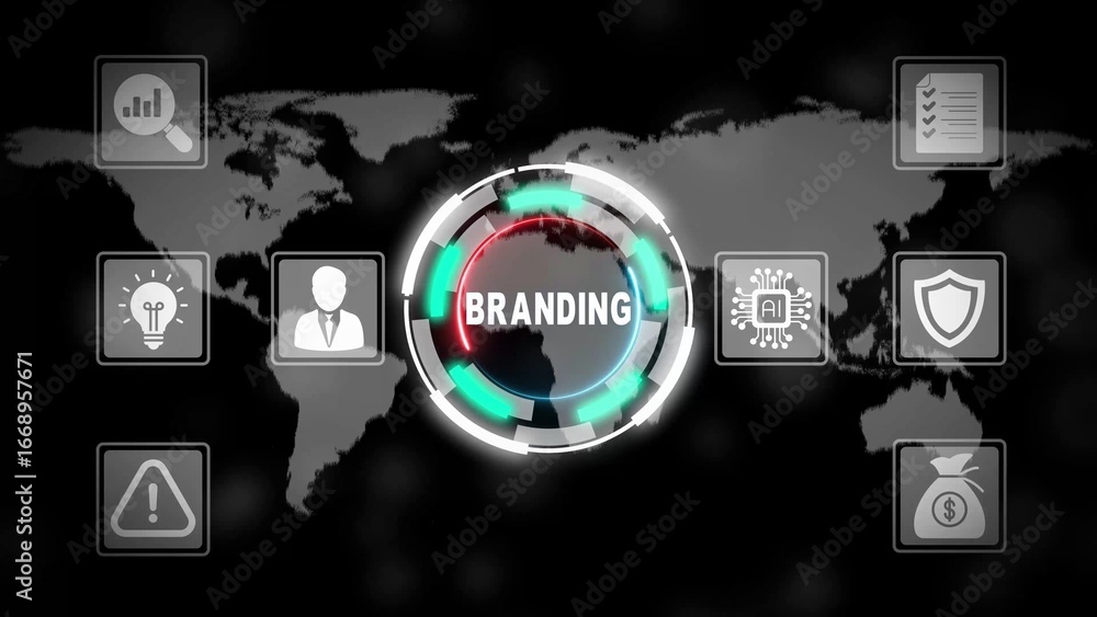 Stock-Illustration „Global branding infographic with icons and central ...