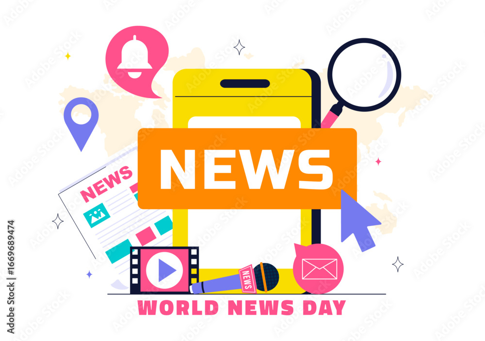 World News Day Vector Illustration featuring Press Freedom, Media, and ...