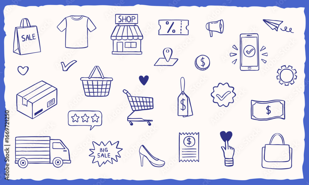 e-commerce doodle icon symbol hand drawn vector illustration collection ...