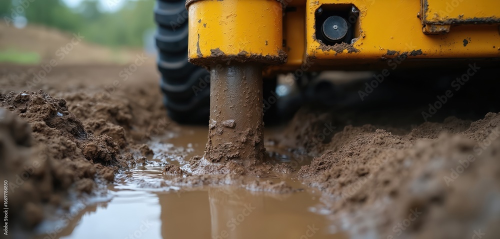 Horizontal directional drilling machine operates in mud, installing ...