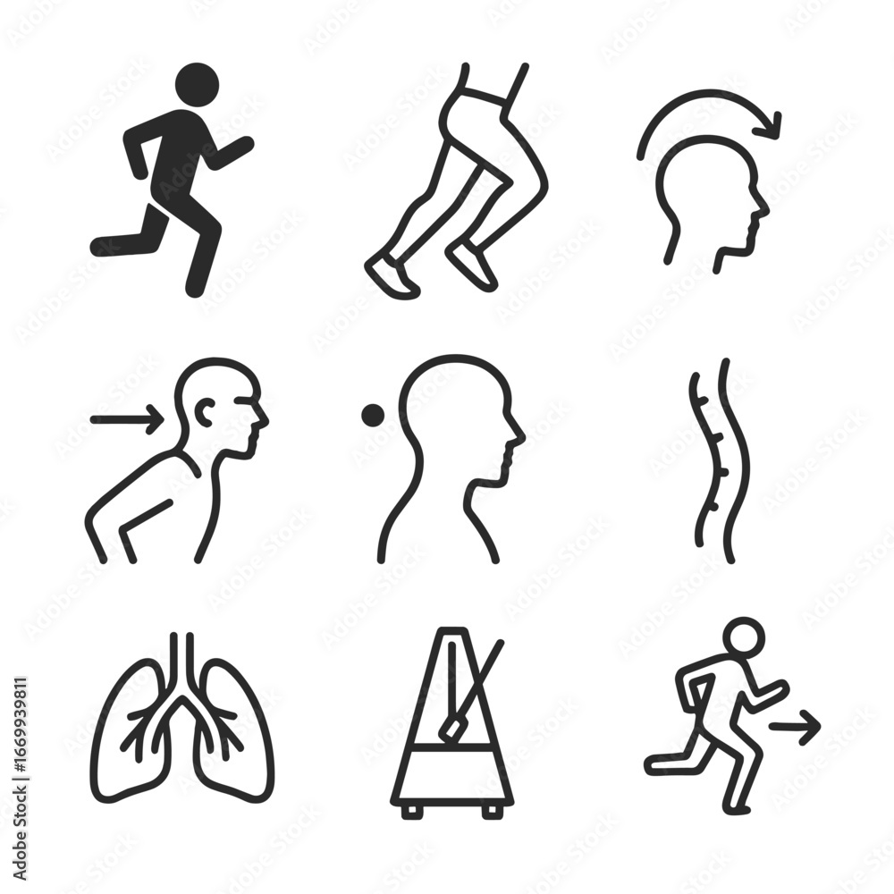 Running Form Icons. Outline icon set of running posture and form ...