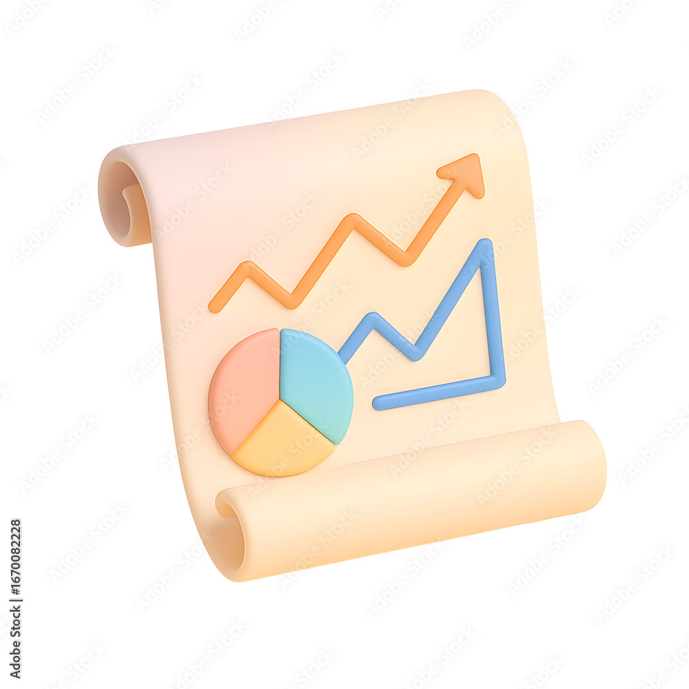 3D scroll with pie chart and line graphs, PNG with transparent ...