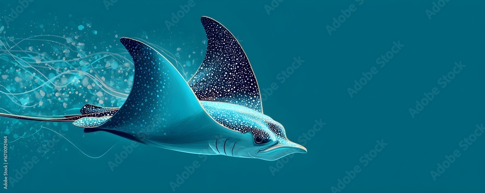 Spotted ray swimming, an eagle ray with distinctive white spots on its ...