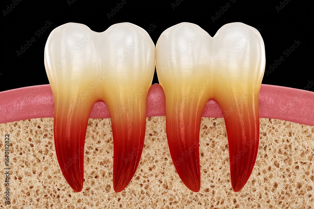 Dental structure of human teeth showing enamel, dentin, and gums in ...